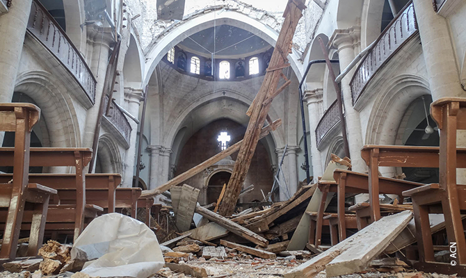 The Cathedral of St. Elijah in Aleppo, destroyed during the Syrian war ...